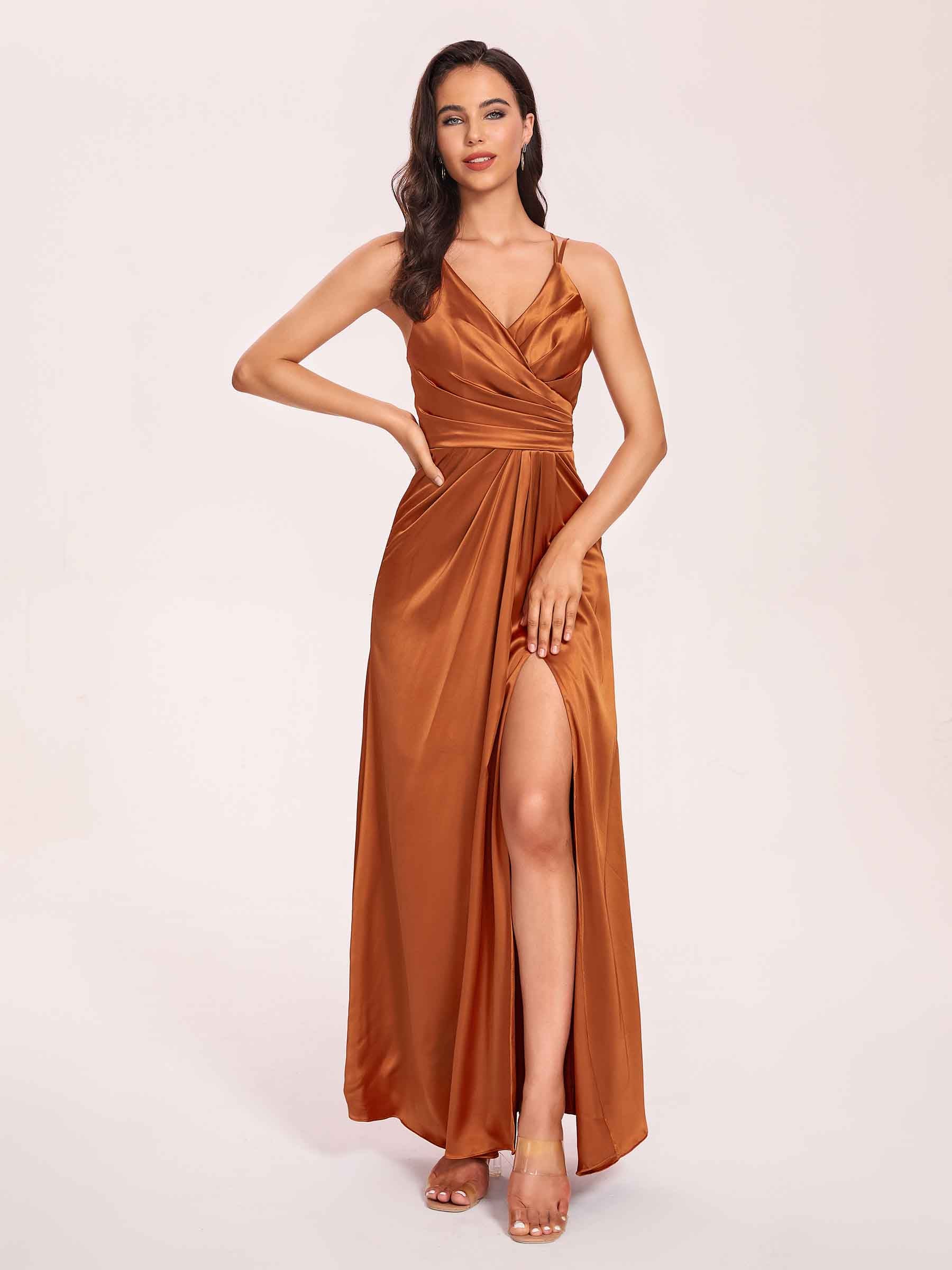 Simple Soft Satin One Shoulder Side Slit Mermaid Long Prom Dresses ...